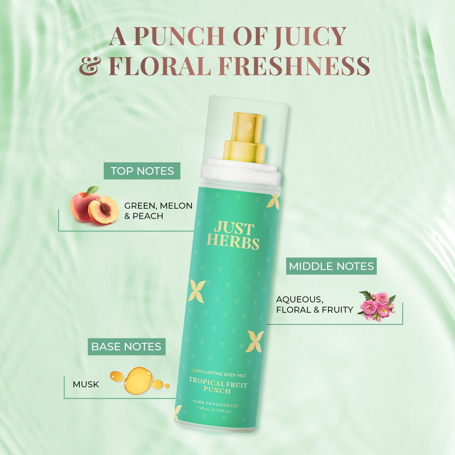 Just Herbs Long Lasting Tropical Fruit Punch Body Mist - For Men ...