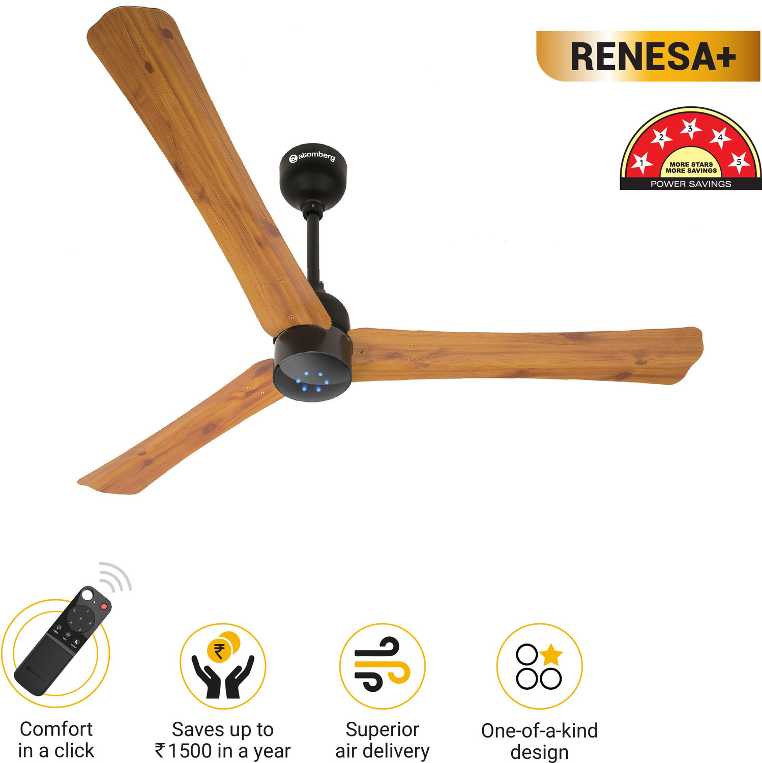 Atomberg Renesa+ Ceiling Fan 5 Star 1200 mm 3 Blade Ceiling Fan (BLDC ...
