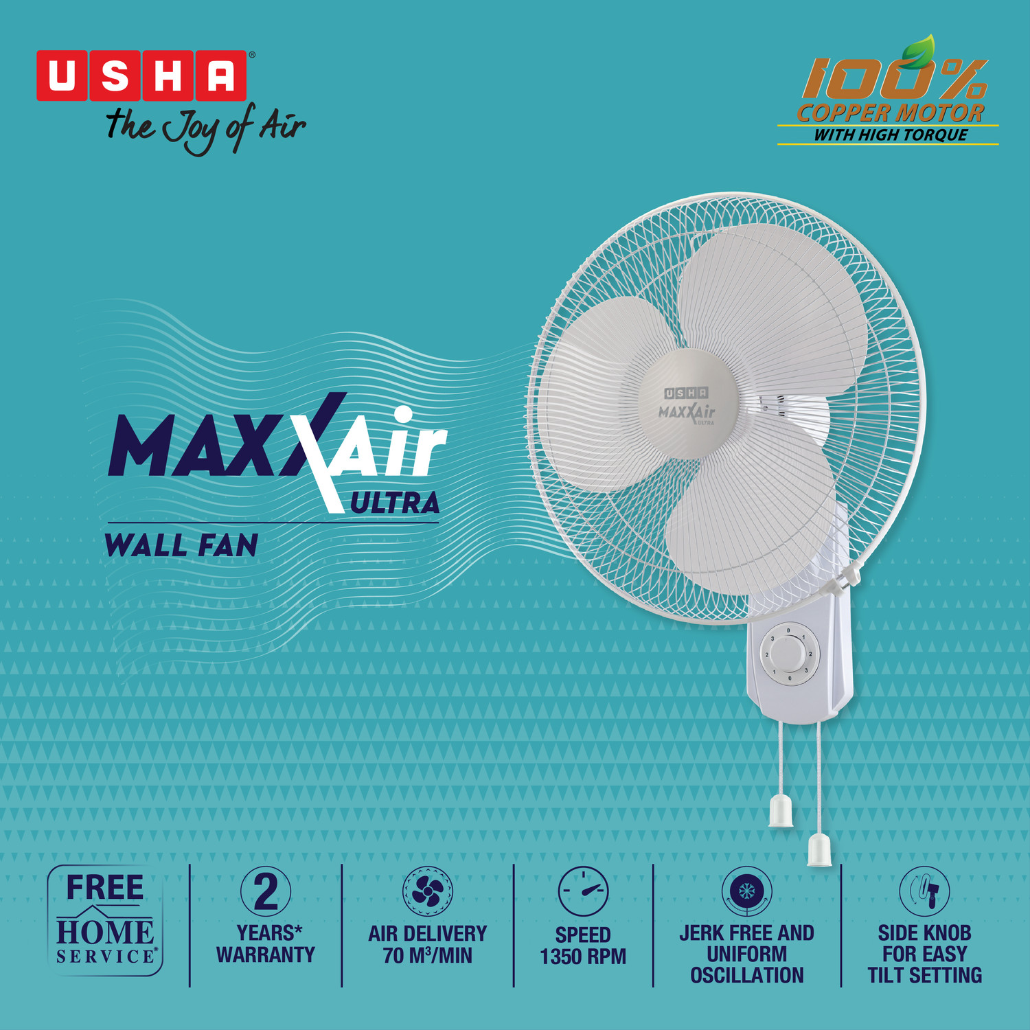 USHA Maxx Air Ultra with 2 Year Warranty 400 mm Wall Fan (White | Pack ...