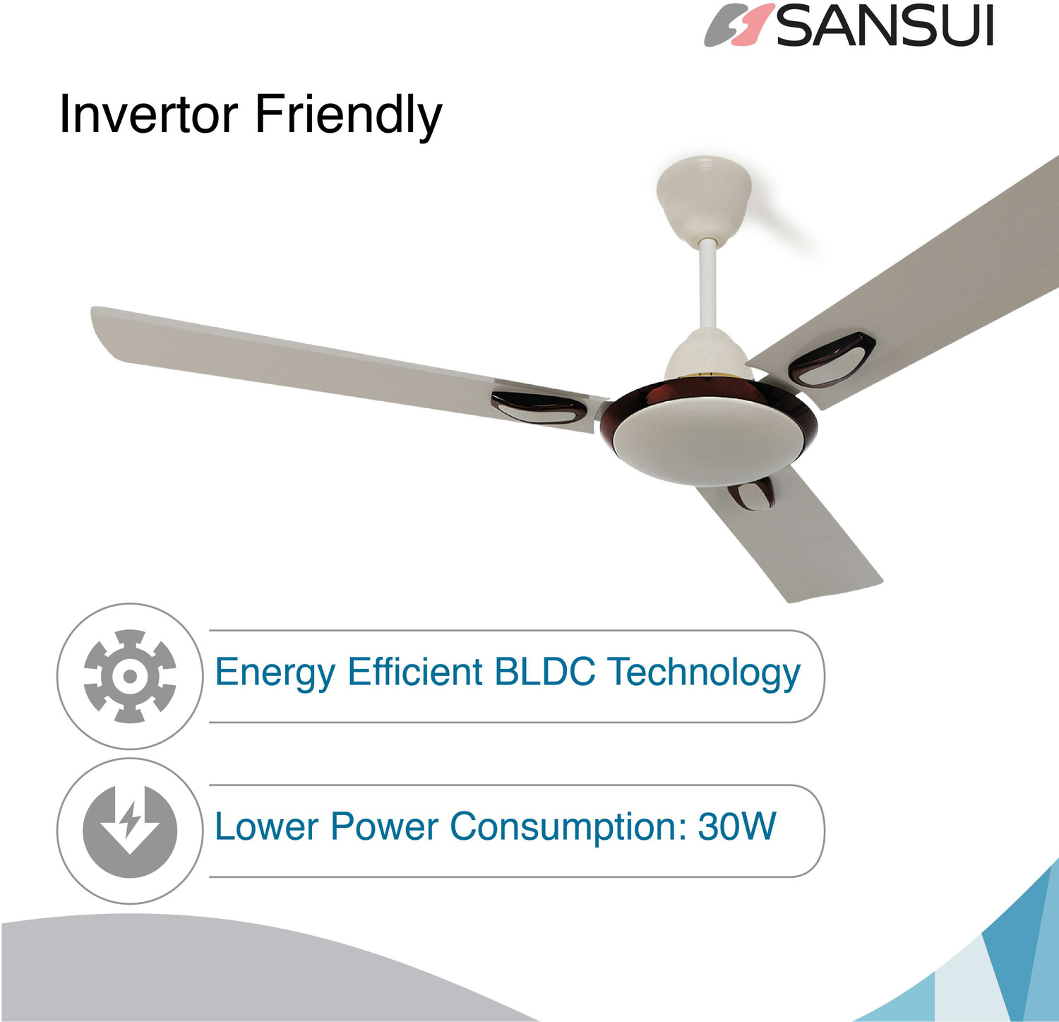Sansui BLDC Urja 1200 mm Energy Saving 3 Blade Ceiling Fan (Ivory, Pack ...