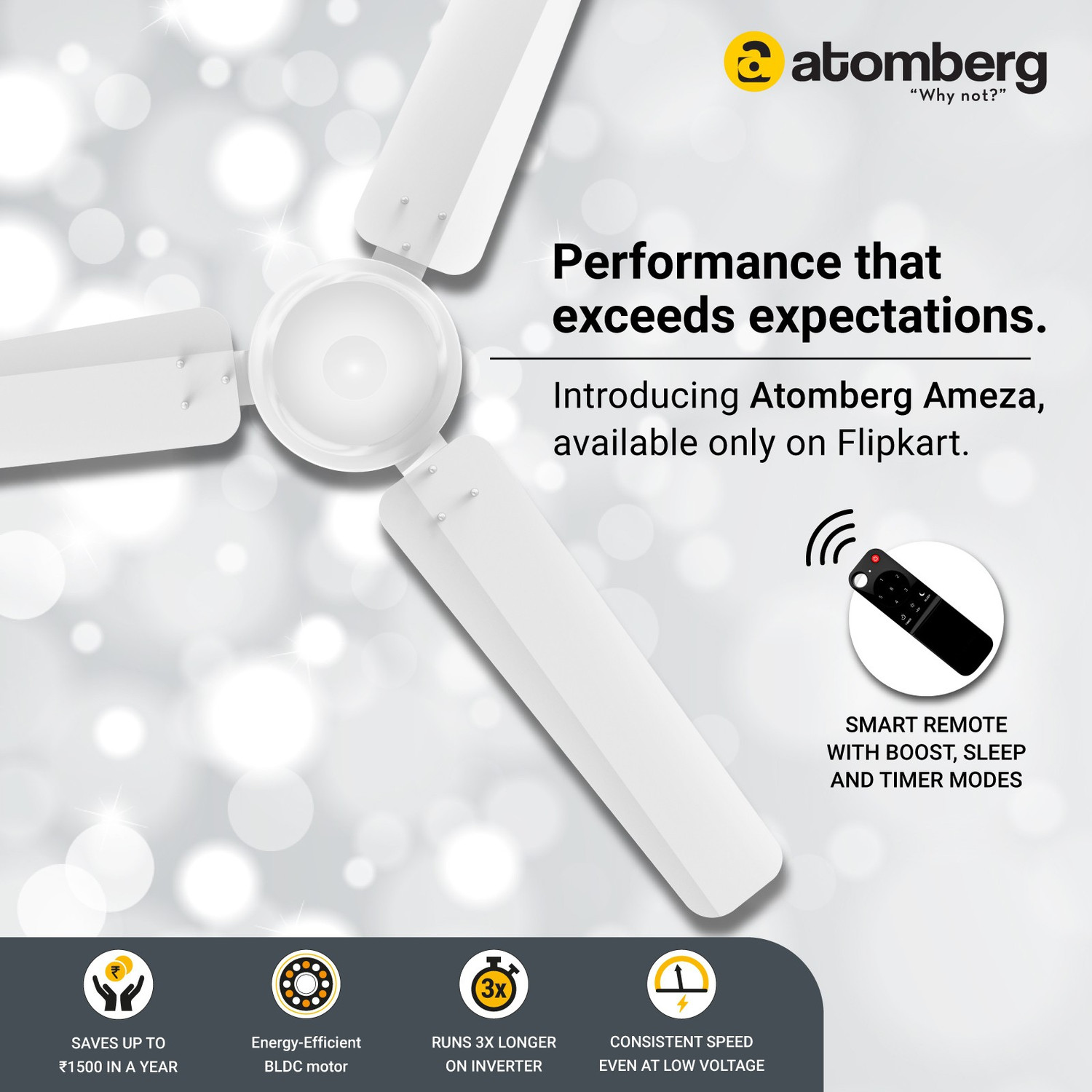 Atomberg Ameza Remote Controlled|High Air Flow|Low Noise|Power Saving ...