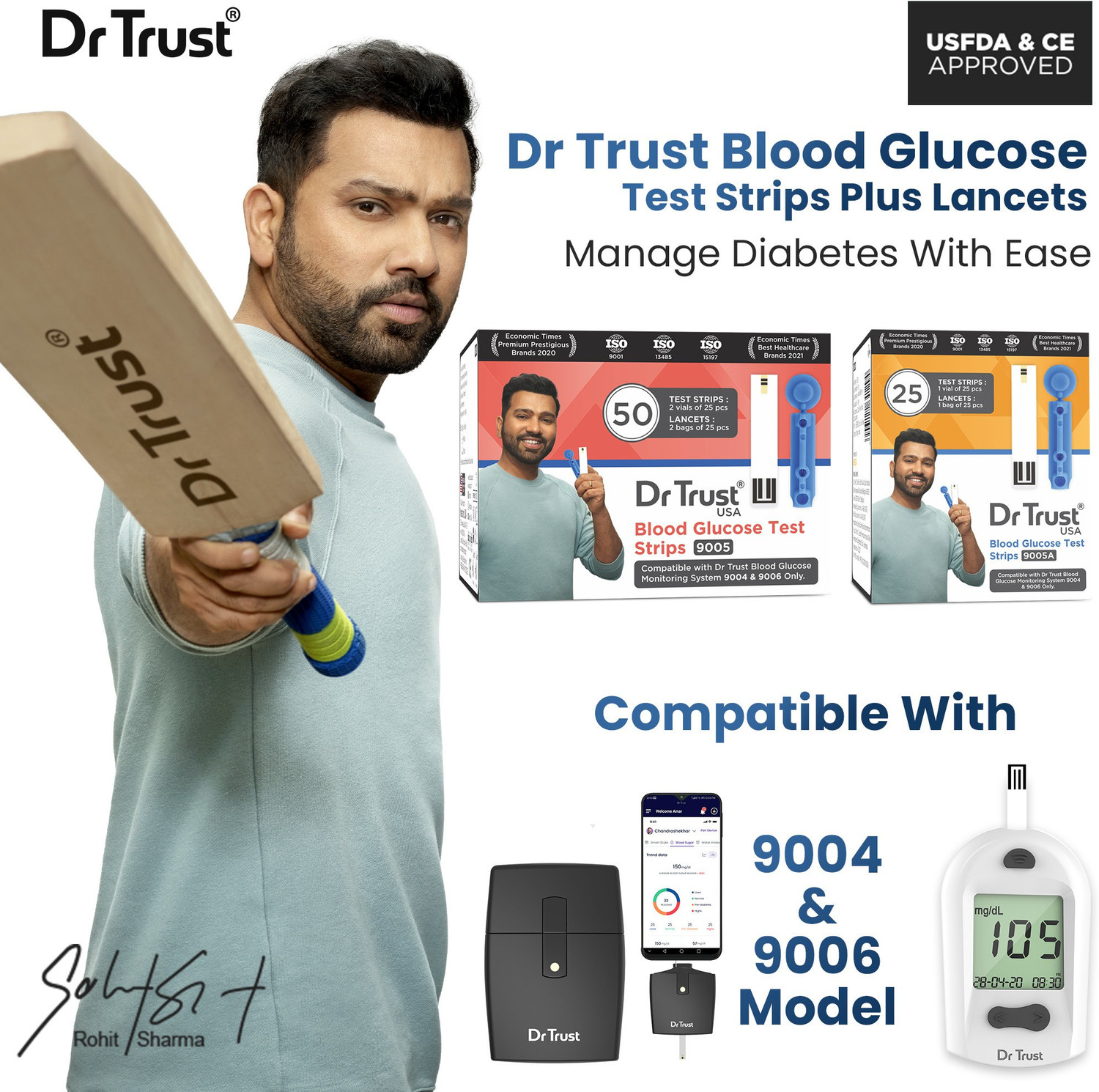 Dr. Trust USA Glucometer Test Strip- 9005 |Compatible with Dr Trust ...