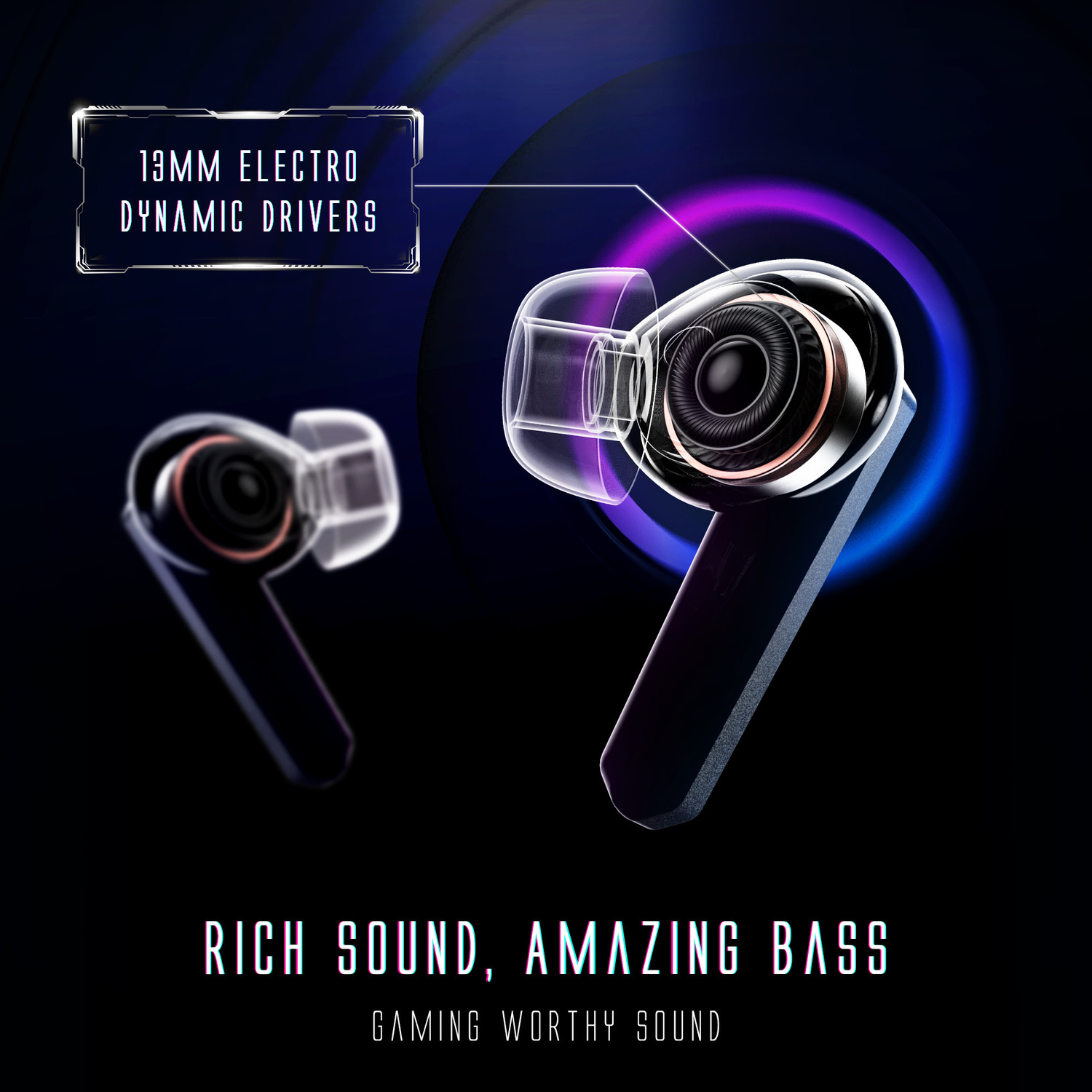 Mivi Commando X9 Earbuds, Dual RGB Lights, 35ms Low Latency Gaming, ENC ...