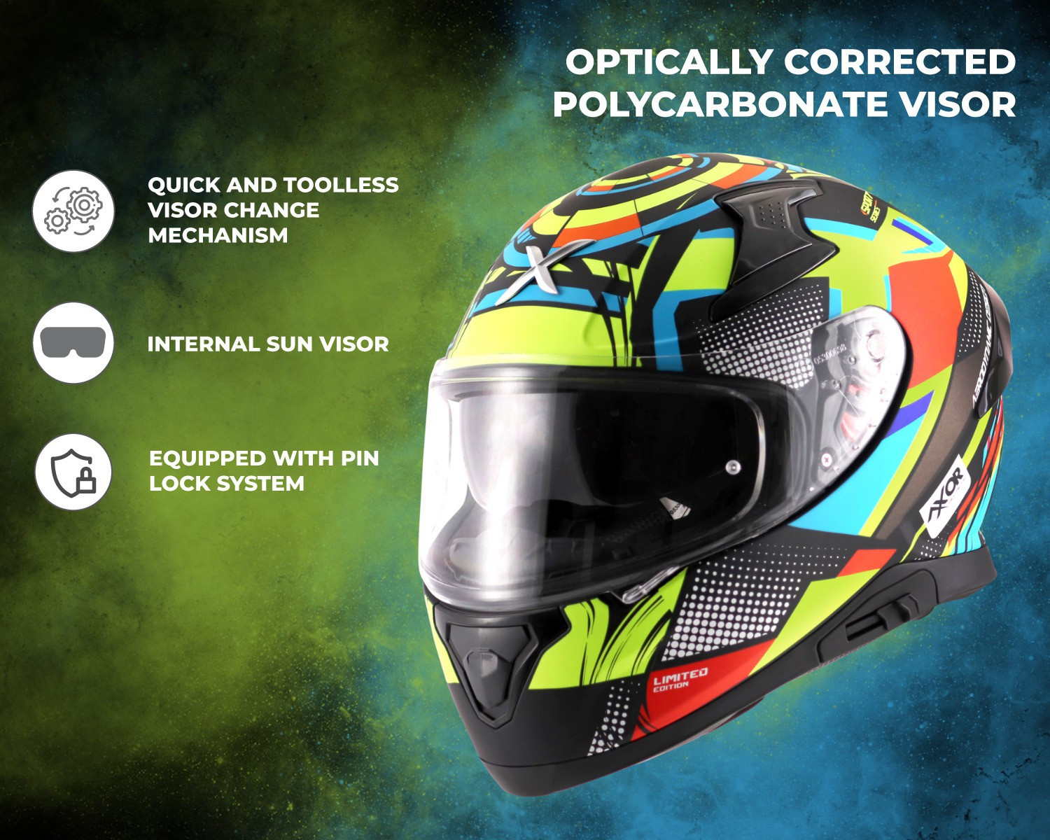 Axor Apex Vivid Dual Visor Motorbike Helmet (Dull Black Neon Yellow ...