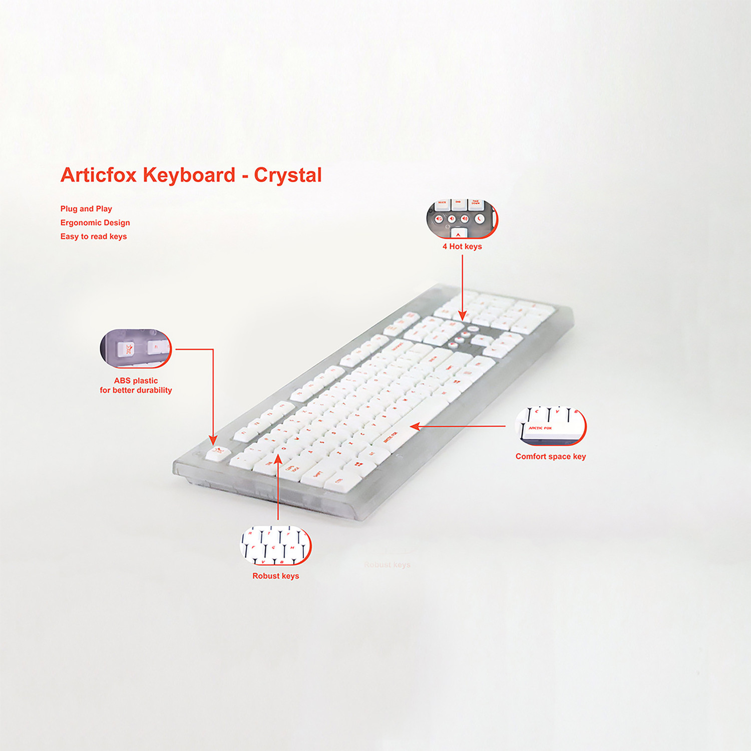 Arctic Fox FAFKEYTRAWW00101E Wired USB Standard Desktop Keyboard ...