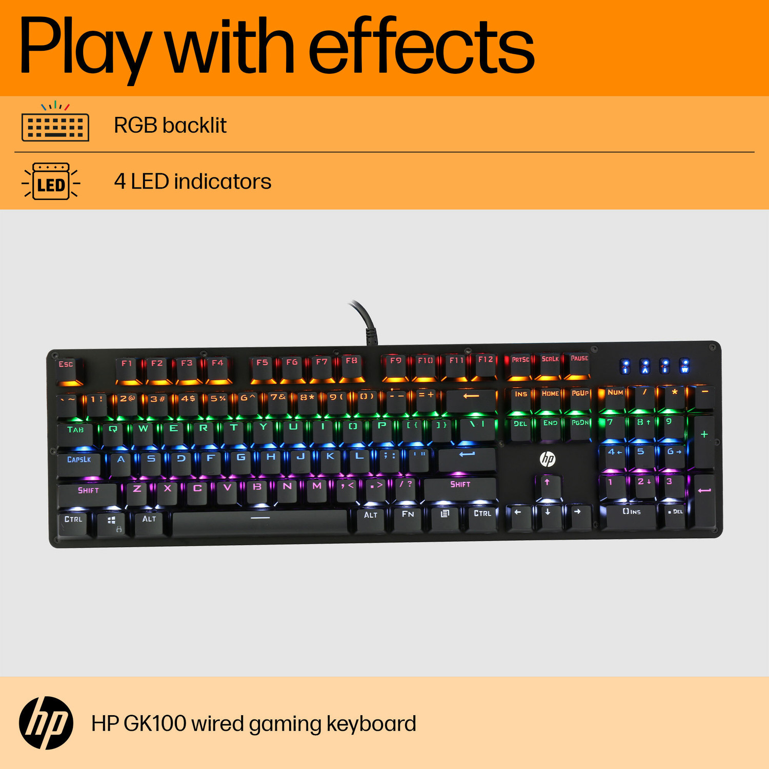 HP GK100 Wired USB Standard Gaming Keyboard Compatible with Desktop ...
