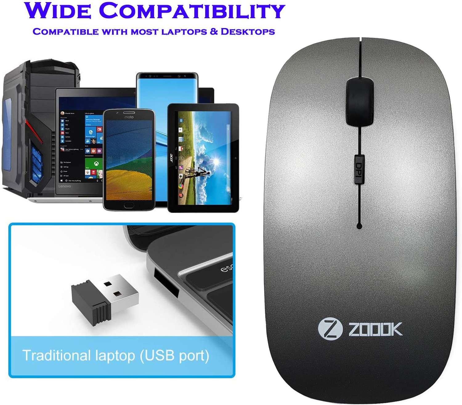 Zoook ZK-BLADE-BOLD Wireless Optical Mouse (2.4GHz Wireless, Space Grey ...