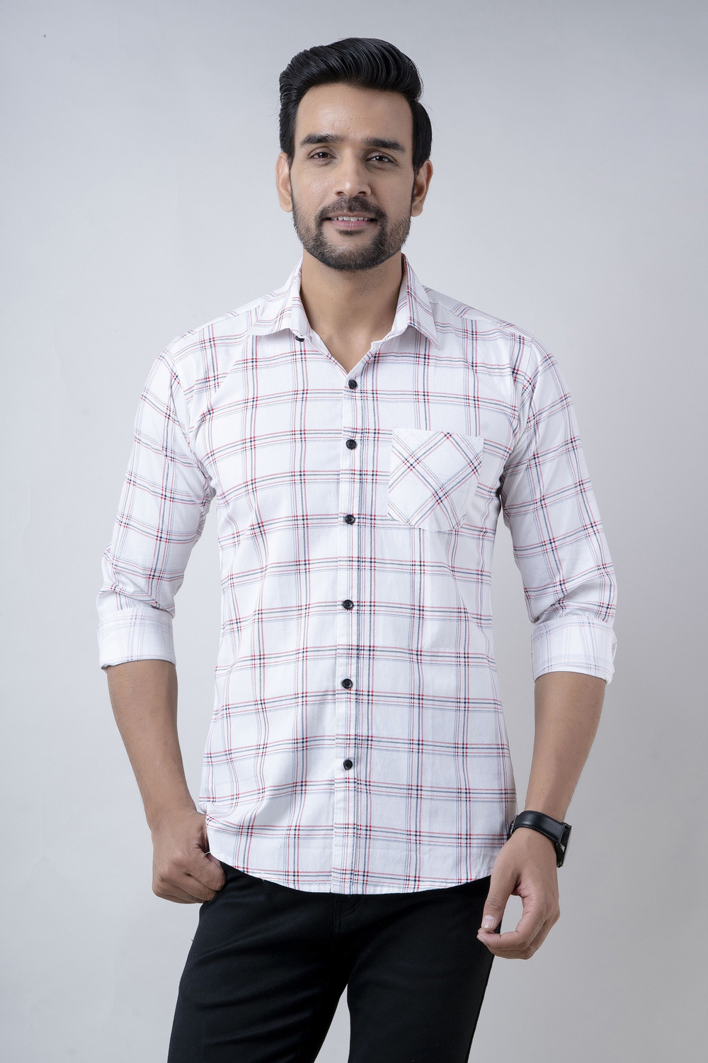 Vcom Men Checkered Casual White Shirt - Price History