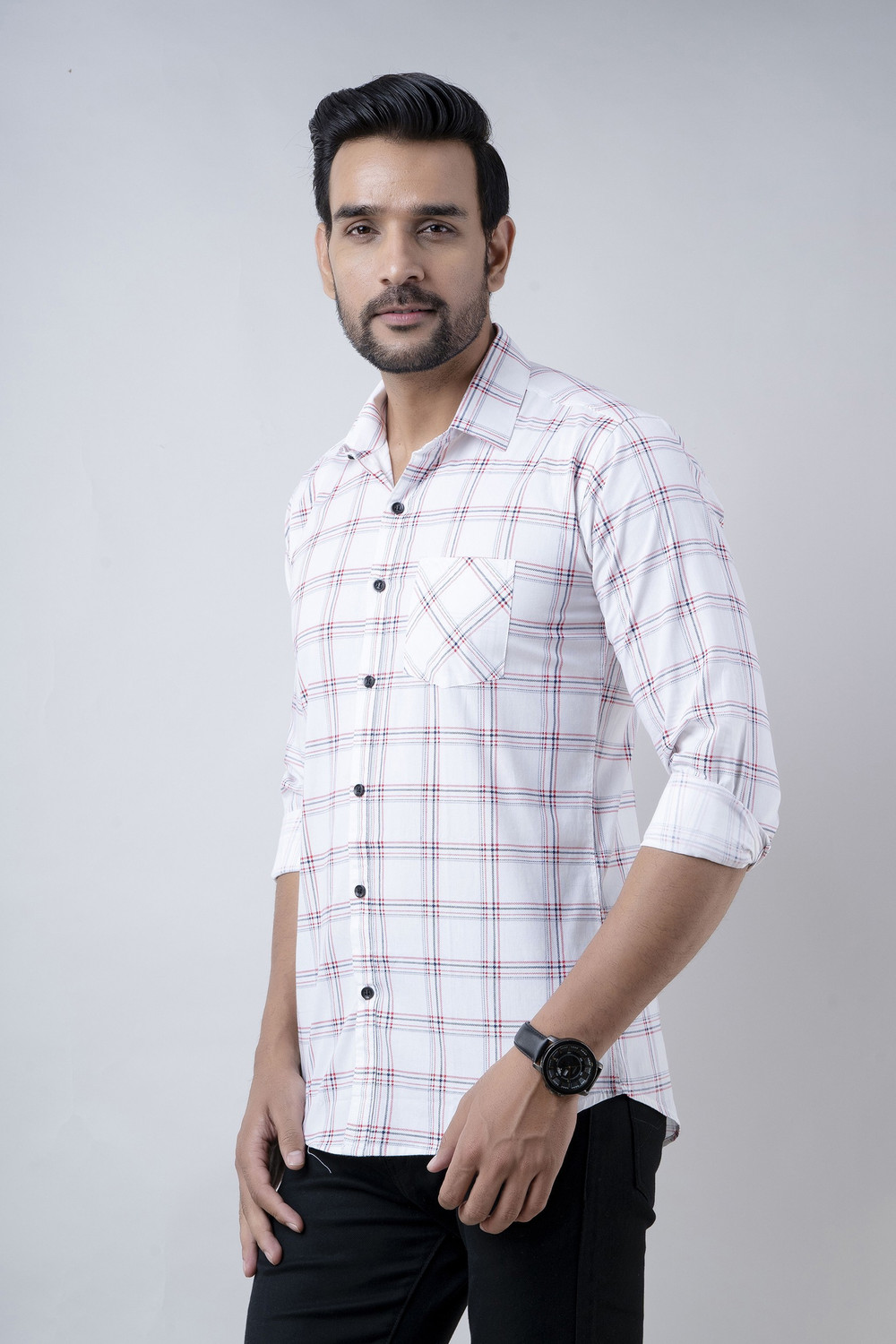 Vcom Men Checkered Casual White Shirt - Price History