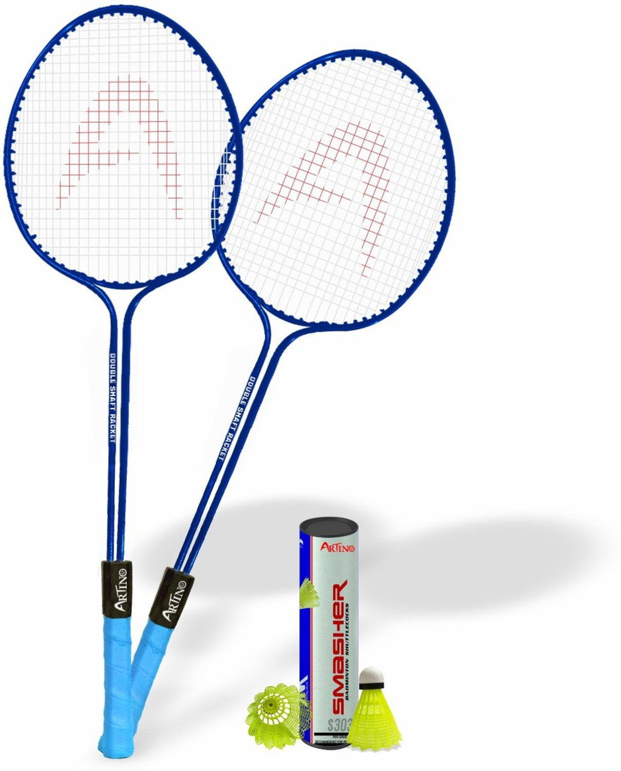 ARITNO Double Shaft Badminton Racket Set of 2 Piece with 3 Piece Nylon ...