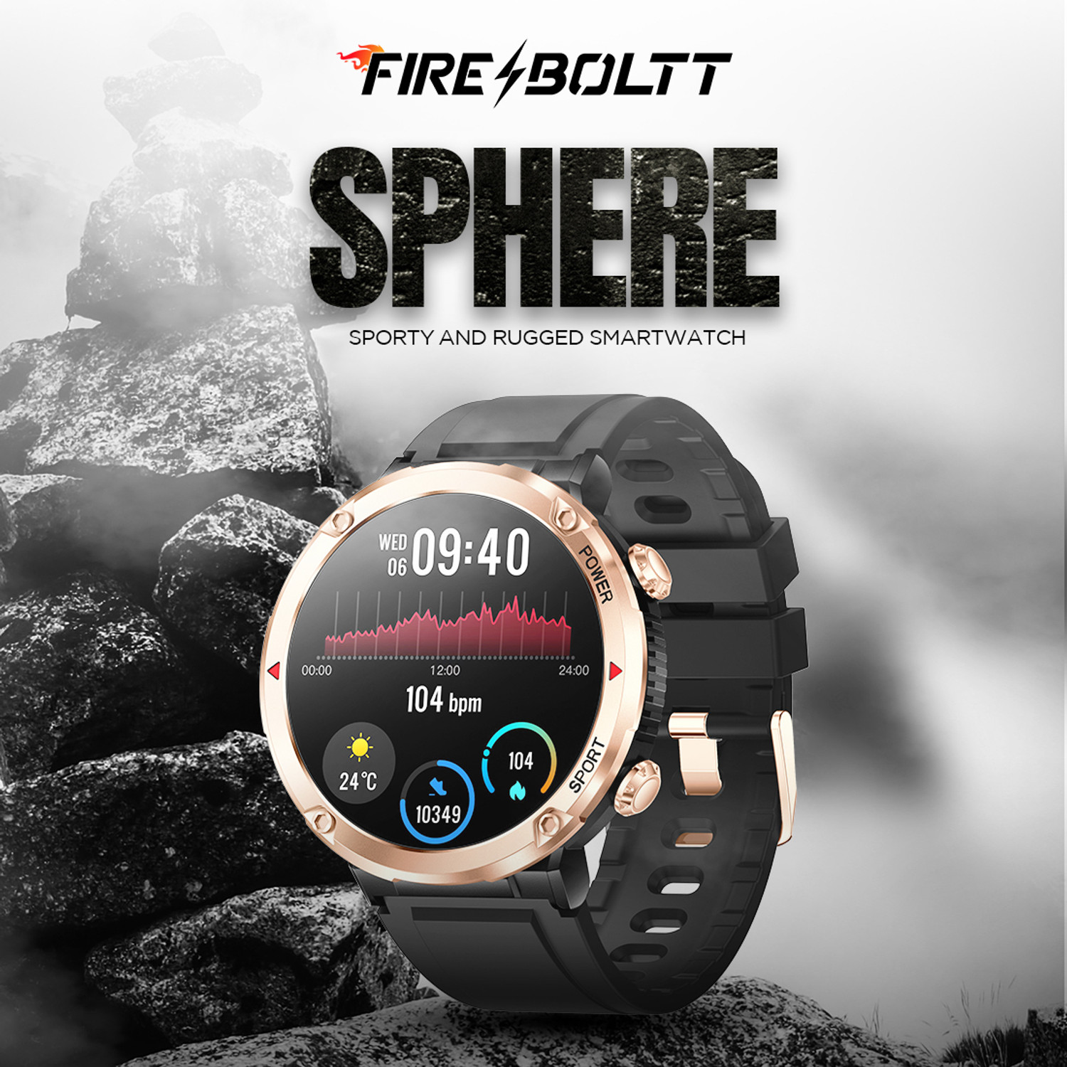 Fire-Boltt Sphere 40.6mm (1.6) Sporty Rugged Smartwatch Metal Body ...