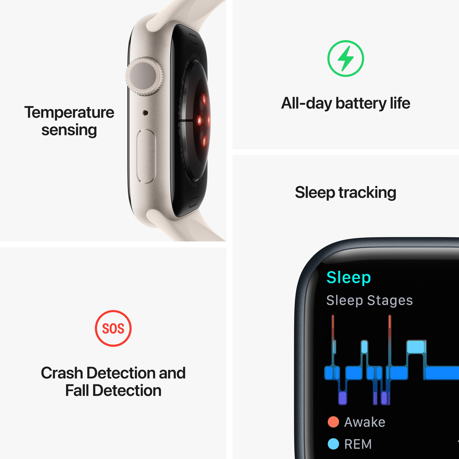 Apple Watch Series 8, 41mm GPS ECG app, Temperature sensor, IPX6, Fall ...