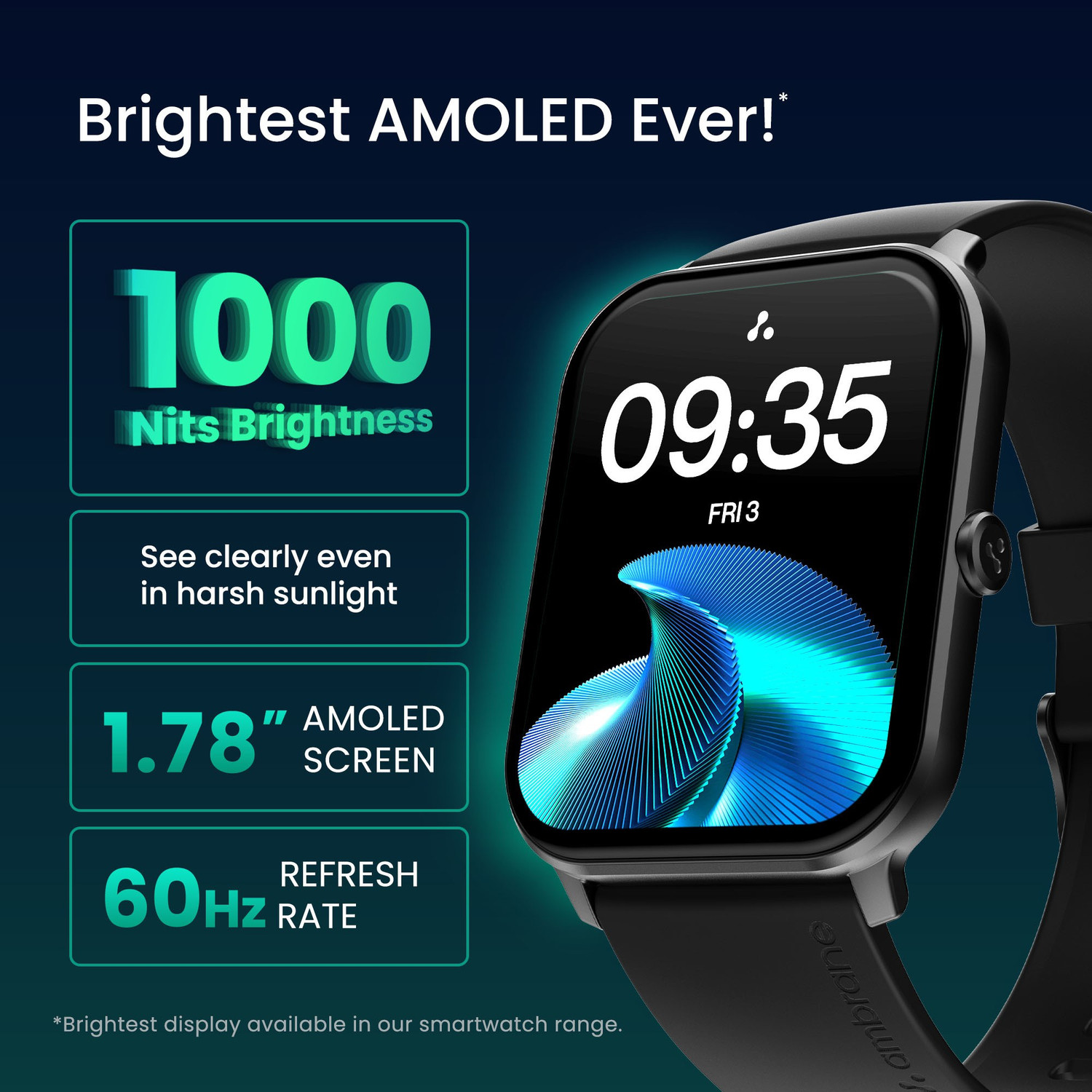 Ambrane Wise Glaze with 1.78 inch Amoled display, BT Calling,SPO2 ...