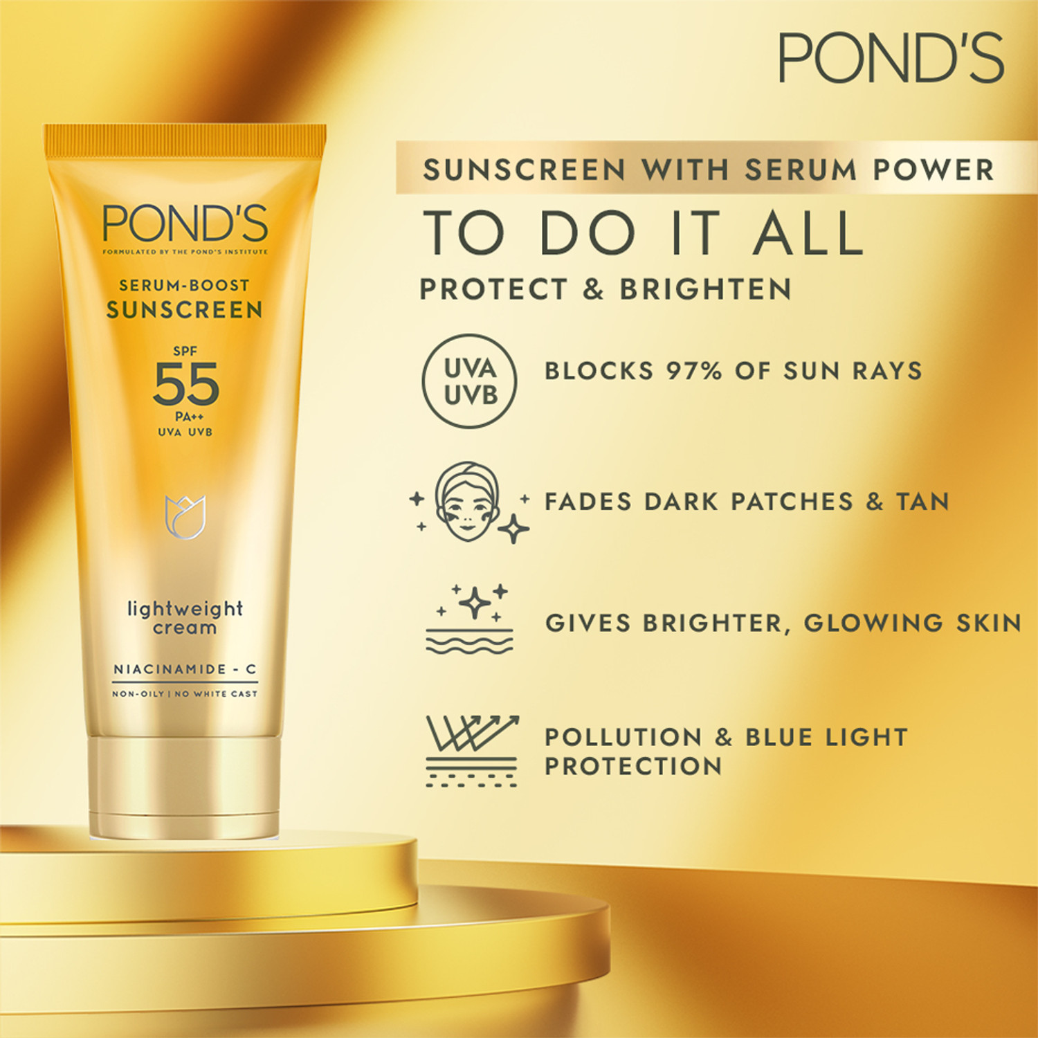 POND's Sunscreen - SPF 55 PA++ Light Sun Miracle Protect & Bright, With ...