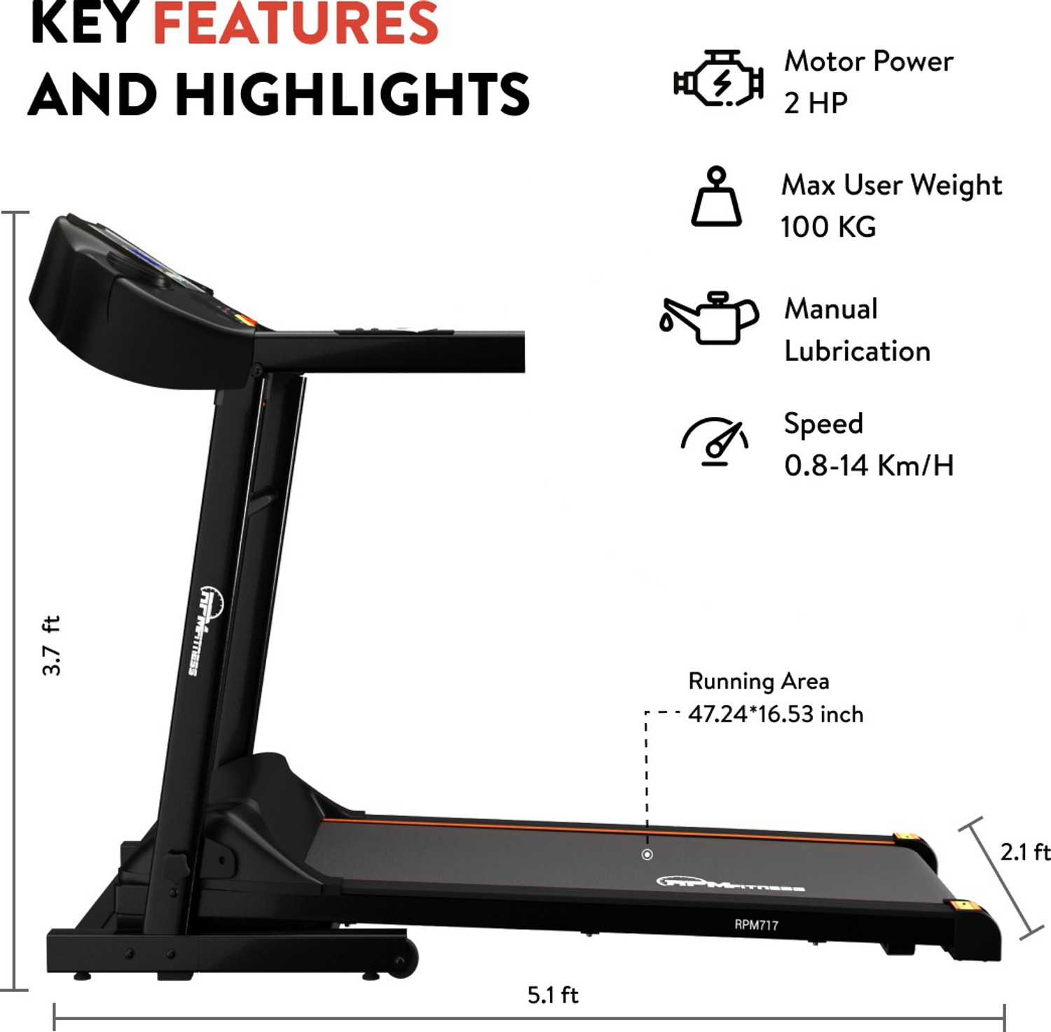 RPM Fitness by Cultsport RPM717 2HP Peak Motorized Treadmill with Free ...
