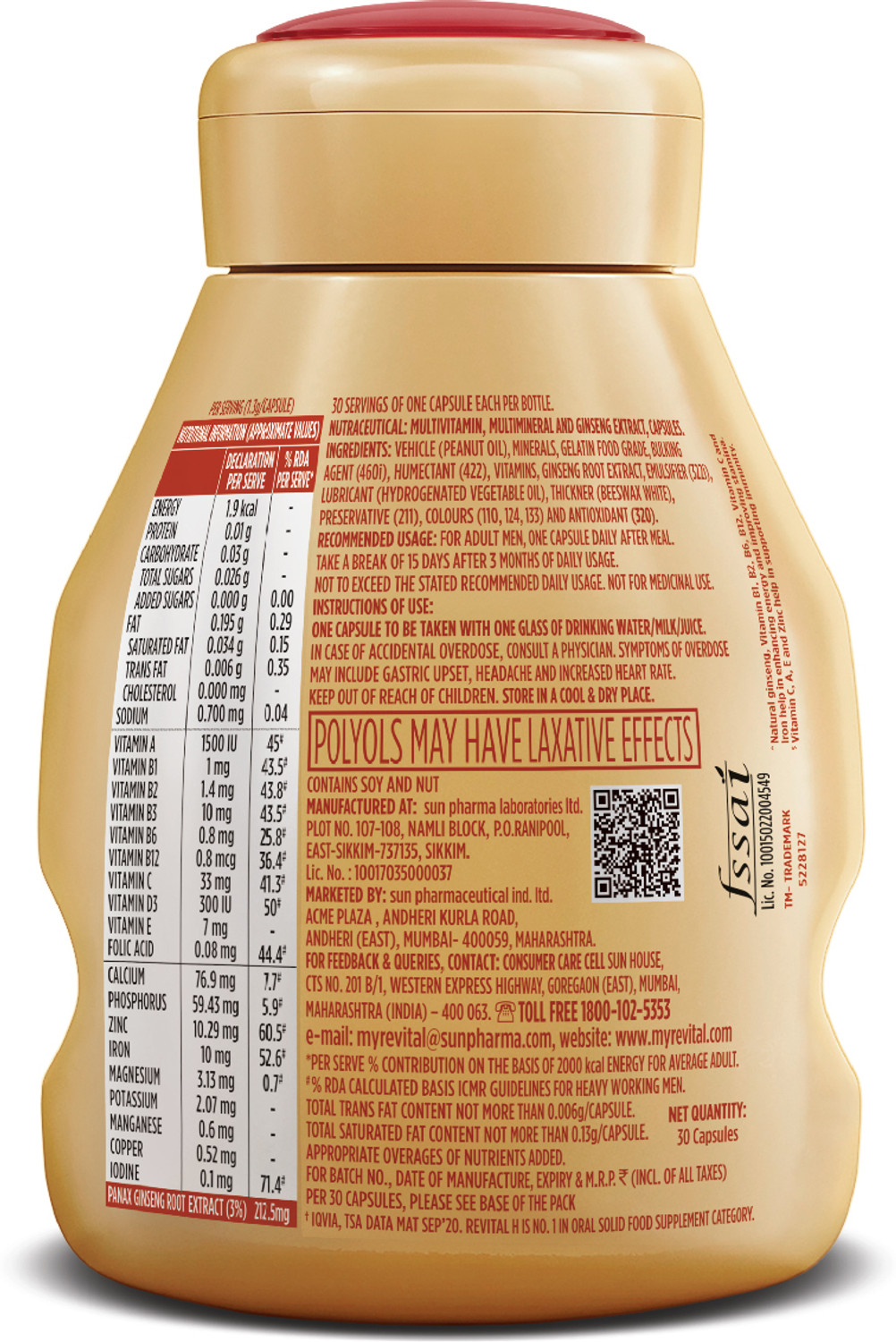 Revital Men Multivitamin with Calcium, Zinc & Ginseng for Immunity ...