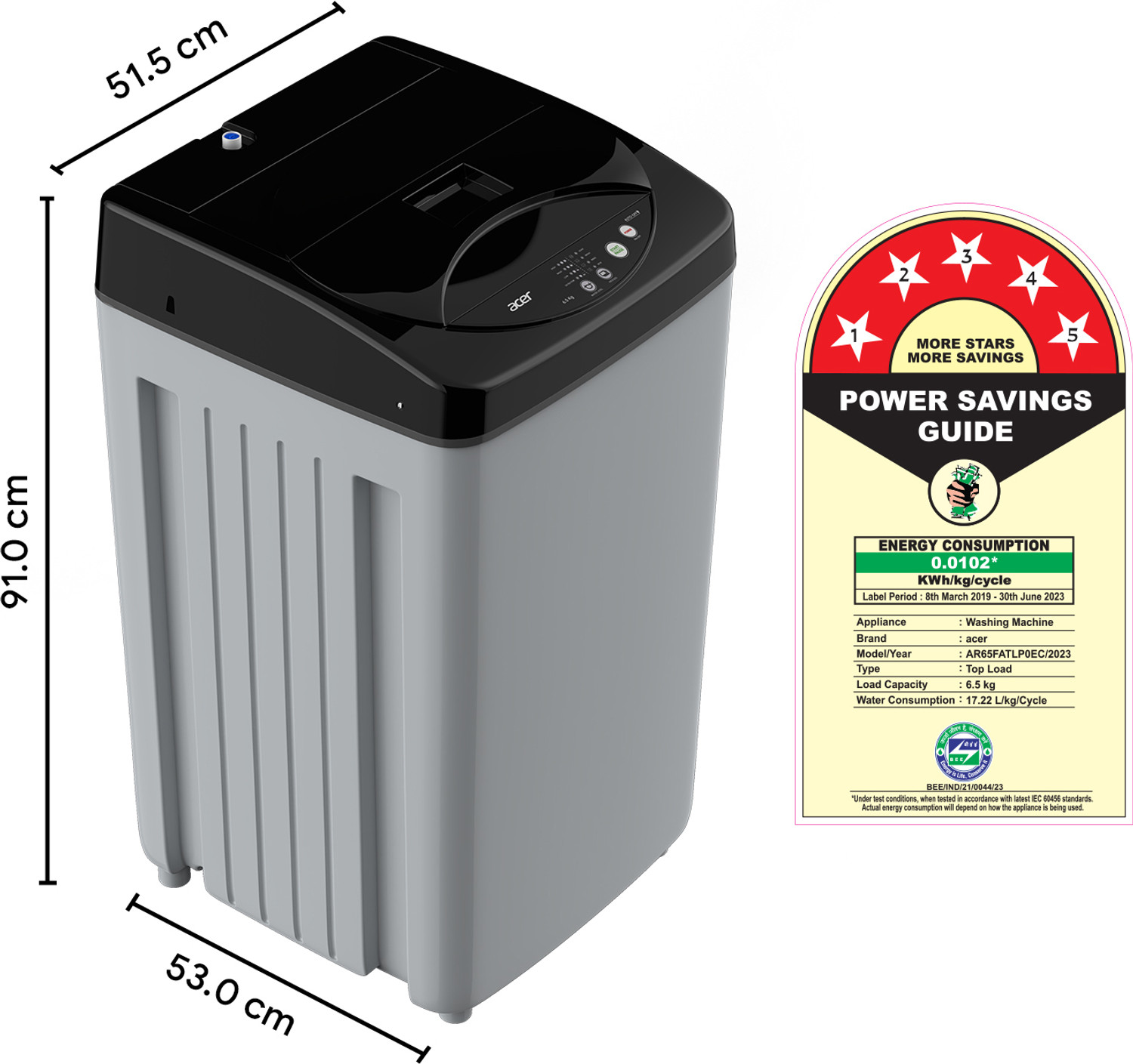 Acer 6.5 kg Quad Wash Series with AiSense, 5 Star Rating, AutoBalance ...