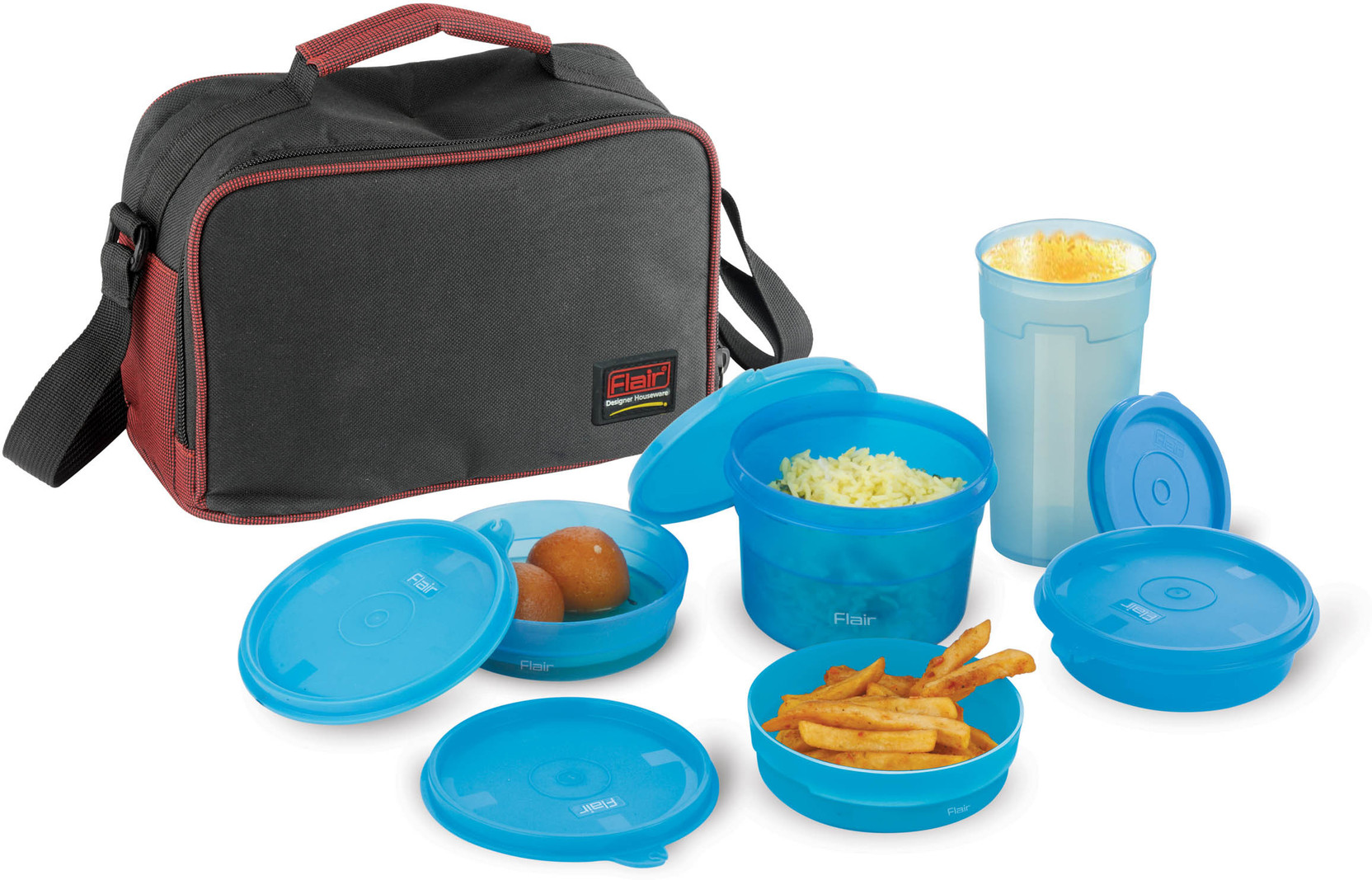 Flair Smart Round Lunch Box with a Bag - 150 ml, 500 ml, 300 ml Plastic ...