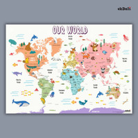 Interactive World Map with Capitals, Countries & Wild Animal Art 24 x ...