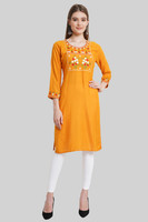 Fancy Frill Women Embroidered Straight Kurta(Yellow) Lowest Price in ...