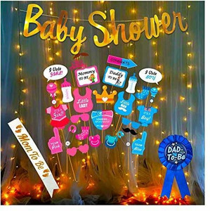 Party Propz Baby Shower Decorations Material Set 35Pcs Items Banner Photobooth Sash Badge With Fairy Led Light Set For Mom To Be Gifts Gender Reveal Maternity Pregnancy Photoshoot Material Items Suppl...