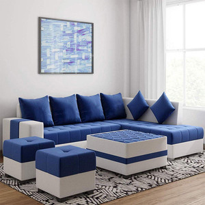 Torque Steffan L Shape 8 Seater Sofa Set with Centre Table and 2 Puffy RHS Blue Fabric 8 Seater Sofa Price in India Buy Torque Steffan L Shape 8 Seater Sofa