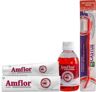 Amflor Toothpaste, Mouthwash and Orthodontic Brush Combo Pack | Organic ...