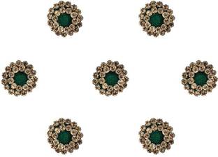 Comet Busters Dark Green Velvet Round Bindi With Gold Stone Border (9mm ...