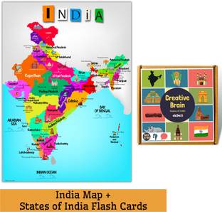 ekdali India map with Monuments and States of India Flash Card combo ...