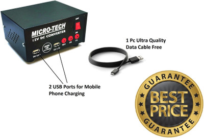 Microtech Dc to Ac convertor 12v Converter 200 Watt with 2 USB Ports Worldwide Adaptor(Black)