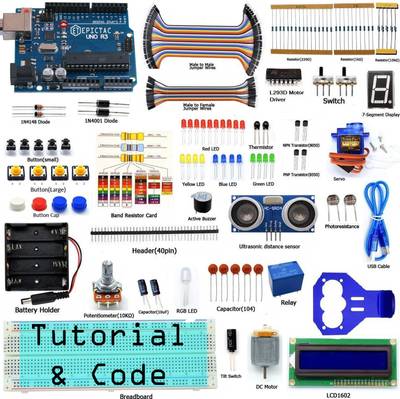 EPICTAC DIY Ultrasonic Distance Sensor Starter Kit for Arduino UNO R3, LCD1602, SG90, Relay with ...