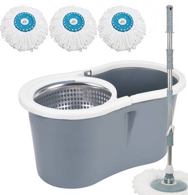 V-MOP Grey Steel Magic Dry Bucket Mop - 360 Degree Self Spin Wringing ...