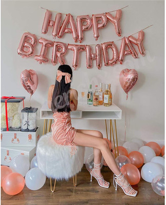 CherishX.com Solid Happy Birthday Kit with Rose Gold Mettalic Balloons ...