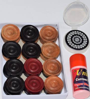 RJ Gallery Premium Quality 24 Wooden Carrom board coins with 1 striker ...