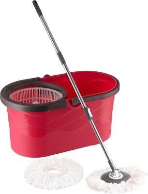 POLYSET Wave Mop Bucket with 2 Microfiber & Adjustable Height and Clip Lock Handle, Self ...