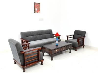 Divine Arts Wooden (Sheesham)Sofa Set for Living Room Fabric 3 + 1 + 1 ...