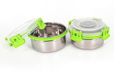Zaib Air Tight Lock & Lock 2 Containers Lunch Box (500 ml) Steel Combi ...