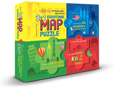 cretto 3 in 1 Educational World Map Puzzle with 40 Re-usable Quiz ...