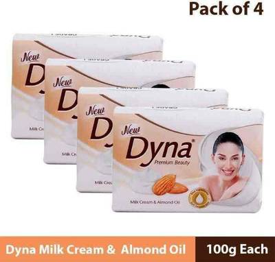 Dyna Premium Bath Beauty Soap Milk Cream & Almond Oil, 100g (Pack of 4 ...