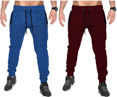 MANOHUNT Checkered Men Blue, Red Track Pants Lowest Price in Online ...