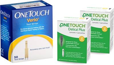 OneTouch Verio 50 With 2 * 25 Delica Plus Lancets 50 Glucometer Strips ...