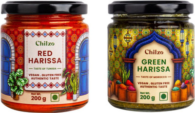 Chilzo Harissa Combo- Green Harissa, Red Harissa Sauce & Dip(2 x 200 ml ...