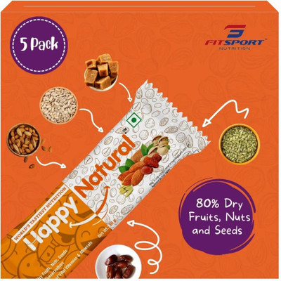 FITSPORT Happy Natural Nutrition Bar With 80% Dry Fruits Pack of 5 ...