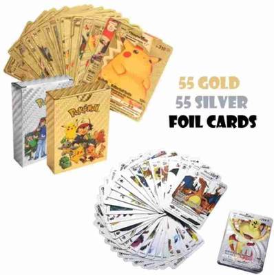 BIGWHEEL Pokemon Cards 110 Pcs Waterproof 55 Gold Card & 55 Silver V ...