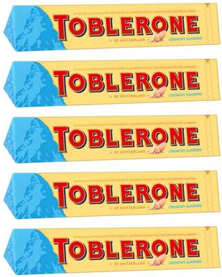 Toblerone CRUNCHY ALMOND (5 x 100 gm) CHOCOLATE WITH HONEY & SALTED ...
