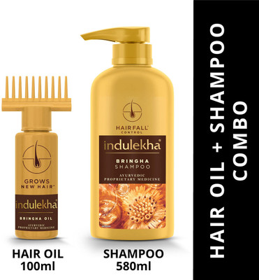 indulekha Bringha 100 Oil & Bringha 580 Ml shampoo | Reduces Hair Fall and Grows New Hair(2 ...