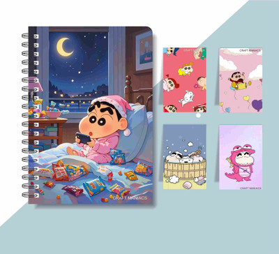 craft maniacs SHINCHAN DIARY & 4 MAGNETIC BOOKMARKS 2025 A5 Notebook ...