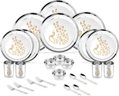 Classic Essentials Pack of 24 Stainless Steel Peacock Dinner Set, 24 ...