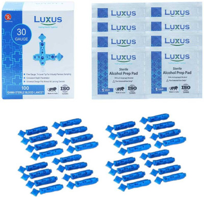 LUXUS 100 Alcohol Swabs & 100 round premium gamma sterlized Glucometer ...