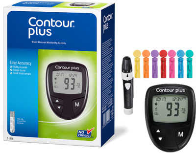 CONTOUR PLUS Glucometer + 1 lancing device + 5 Coloured lancets ...